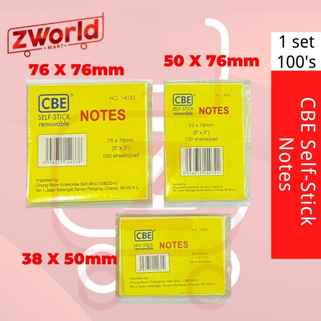 CBE Sticky Notes 3 Sizes Yellow 100 Sheets 14031 | Shopee Malaysia