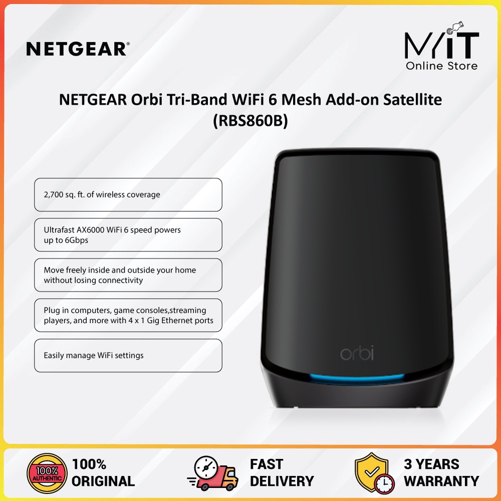 NETGEAR Orbi Tri-Band WiFi 6 Mesh Add-on Satellite (RBS860B) | Shopee ...