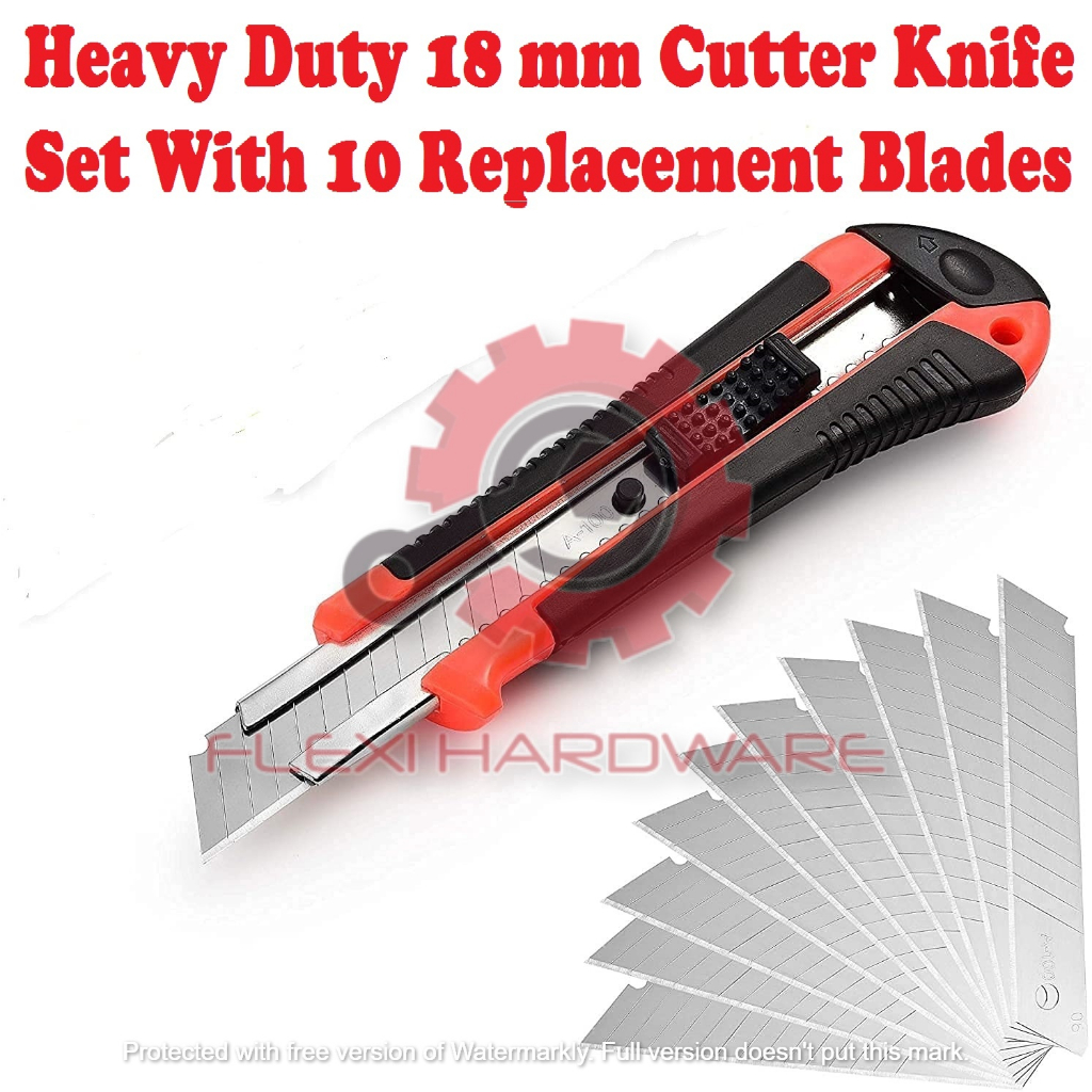 Heavy Duty 18 mm Cutter Knife Set With 10 Replacement Blades | Shopee ...
