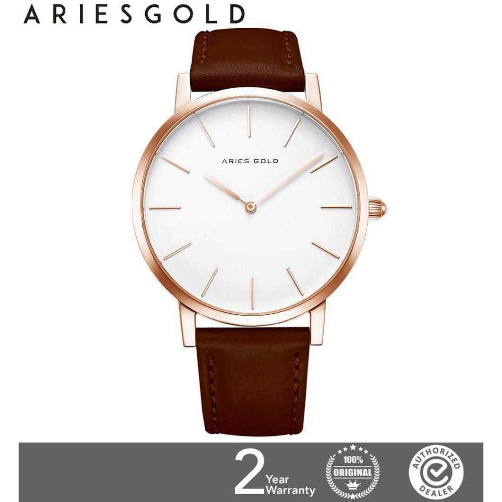 ARIES GOLD G1022 RG-W Urban Rose Gold case Leather Strap Sapphire Glass ...