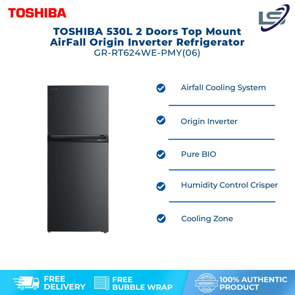 Toshiba 530L 2 Doors Top Mount AirFall Origin Inverter Refrigerator GR ...