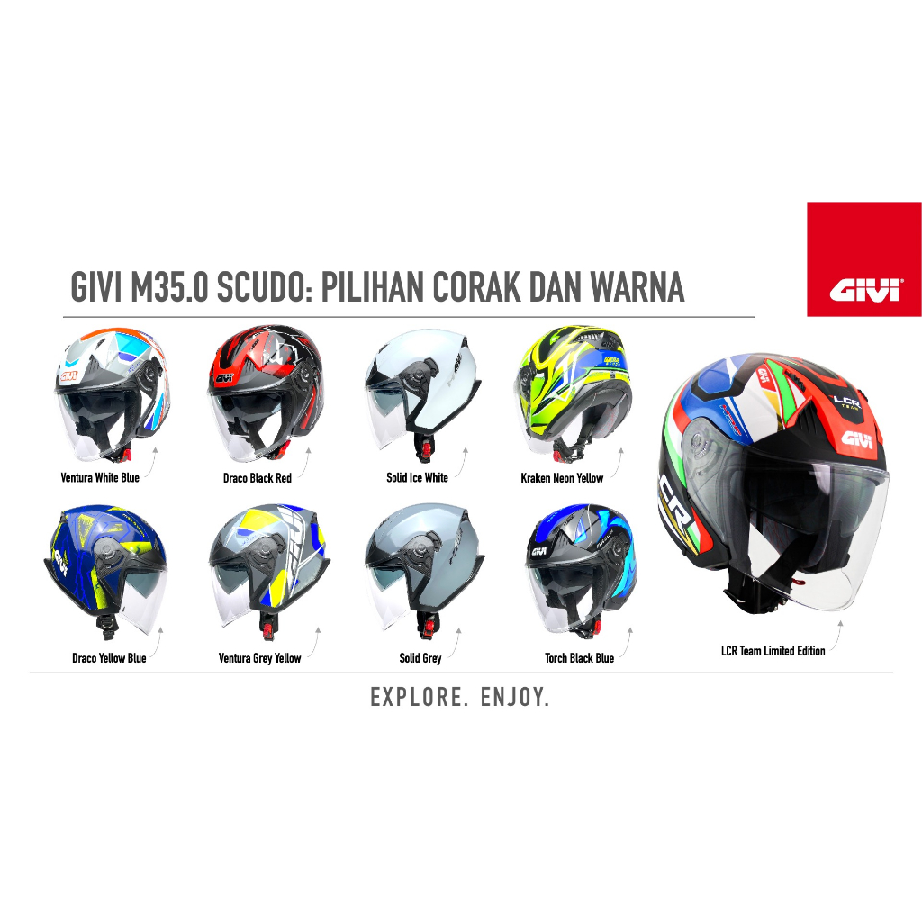 Helmet Givi M35.0 SCUDO Double Visor Plain and Design LCR Open Face Helmet Topi Keleda Givi ...