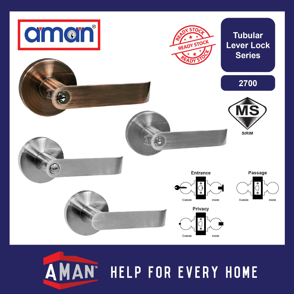 AMAN Heavy Duty Tubular Lever Lock Entrance Privacy Passage Level ...