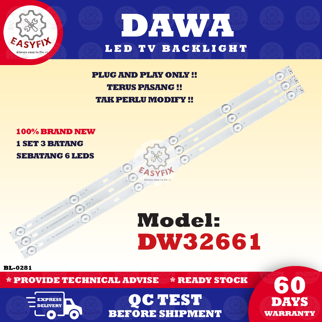 DW32661 DAWA 32 INCH LED TV BACKLIGHT 32" LAMPU TV LED BACKLIGHT ...