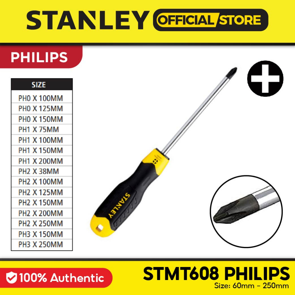 STANLEY Cushion Grip Philips Screw Driver 0/1/2/3 (60mm/250mm) STMT608 ...