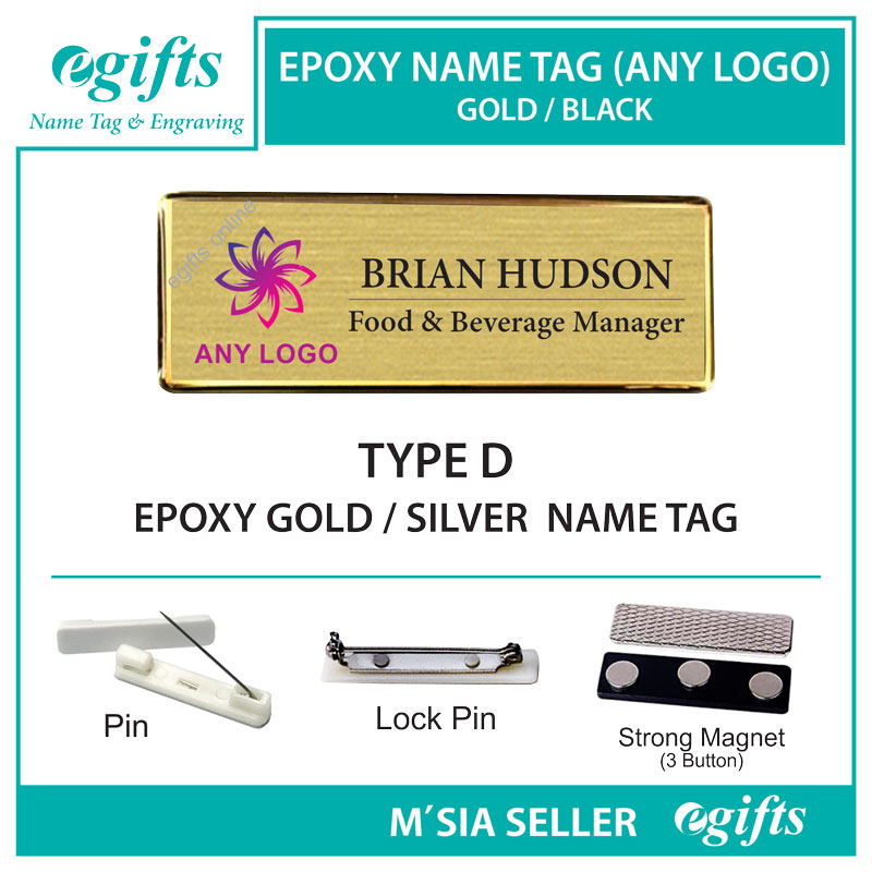 [Min 2 PCS] Name Tag Epoxy GOLD MAGNET & PIN with ANY LOGO | Shopee ...