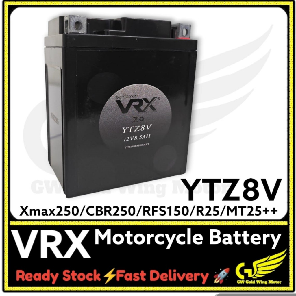 VRX YTZ8V YTZ8 BATTERY GEL YAMAHA R25 XMAX250 HONDA REBEL500 KAWASAKI ZZR K250 KLX150 BENELLI ...