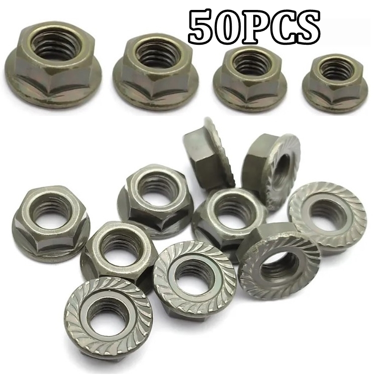 50PCS Hexagon Nut Flange Nut M5 Nut M6 Nut M8 Nut M10 Hex Nut Washer Nut Lock Nut Motorcycle Car ...