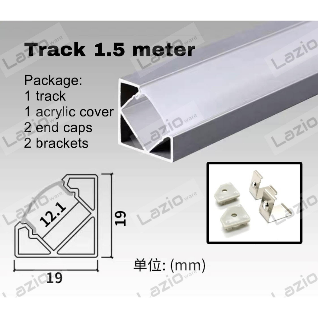 (1m/1.5m) LED strip light aluminium V channel / profile track rail ...