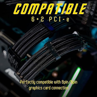 ASIAHORSE 18AWG PSU Cable Extension Sleeved Combo Kit (30cm)-(BLACK ...