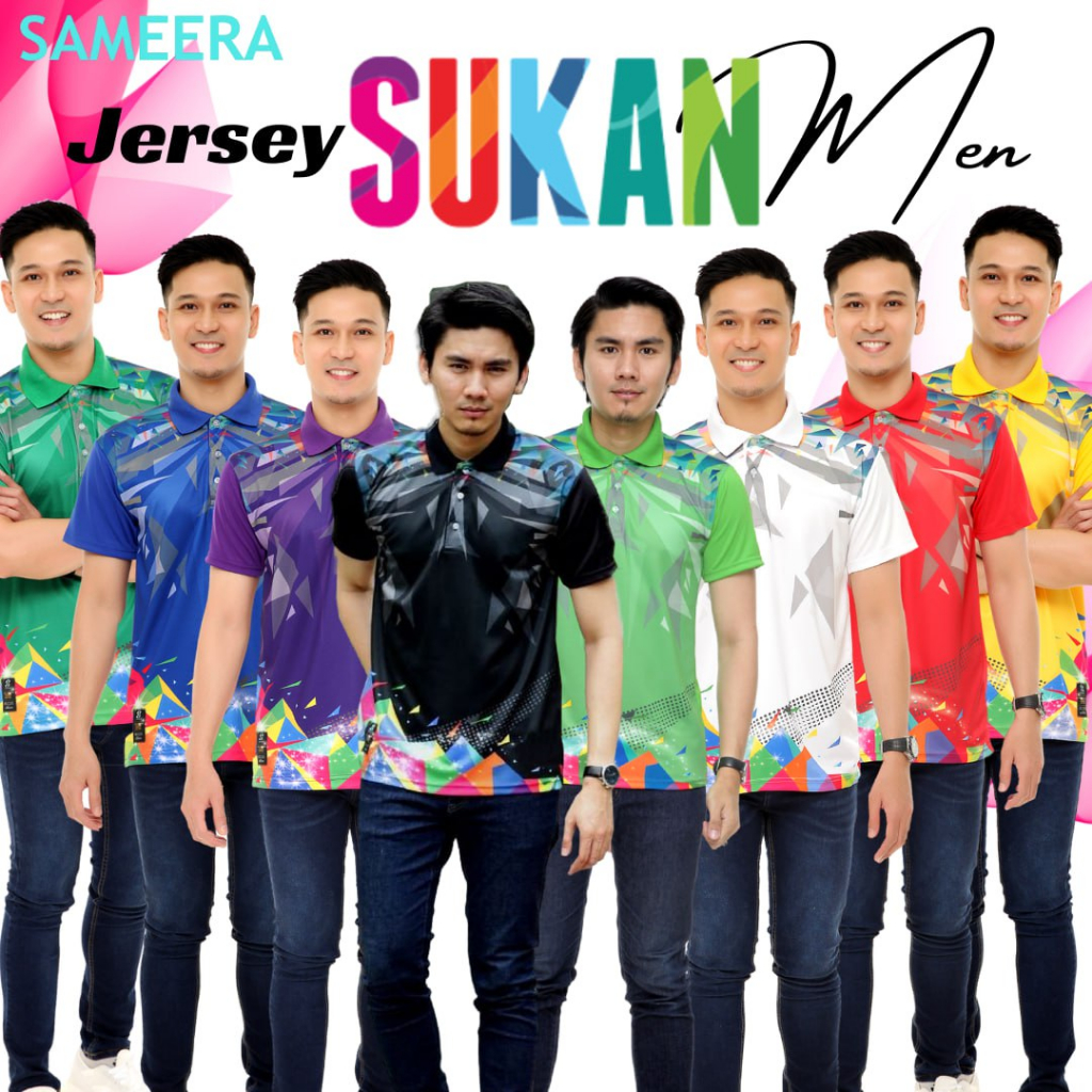 Jersey Sukan Men Collar Microfiber Dry Fit Plus Size BLACK WHITE ROYAL ...