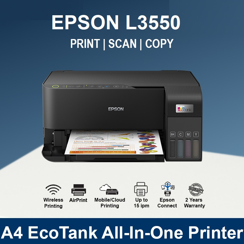 Epson EcoTank L3550 Wireless All-in-One Ink Tank A4 Printer - Print Scan Copy WifI (L3250, L3210 ...