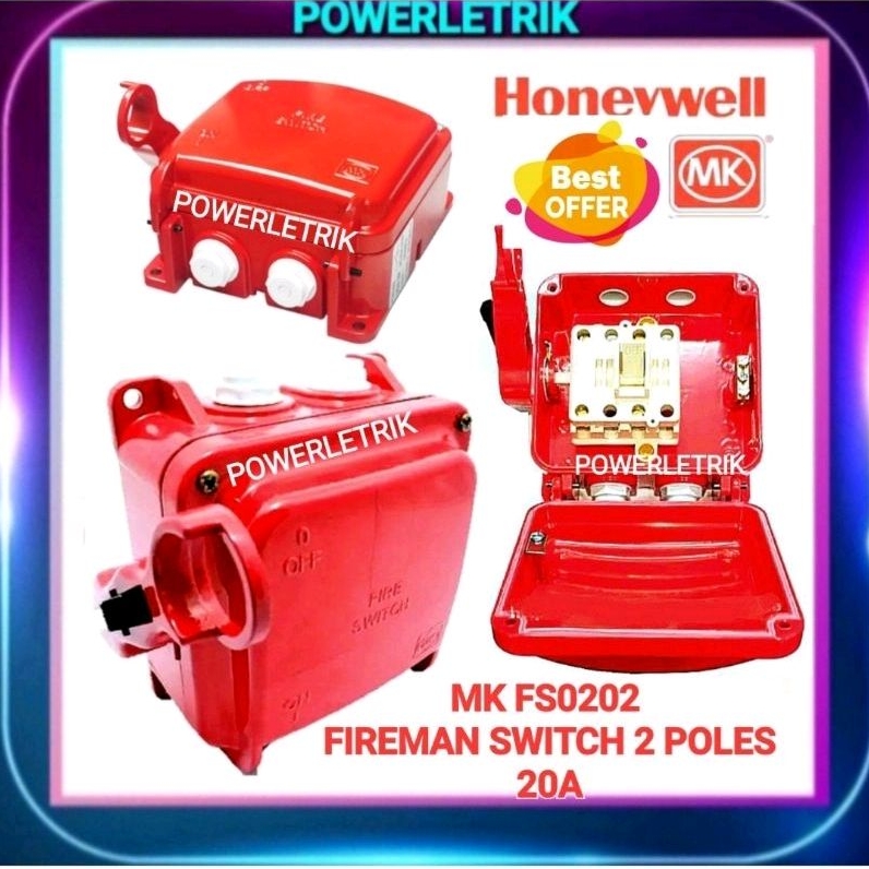 *READY STOCK* IP65 MK FS0202 FIREMAN SWITCH 2 POLES 20A 240V 50/60Hz ...