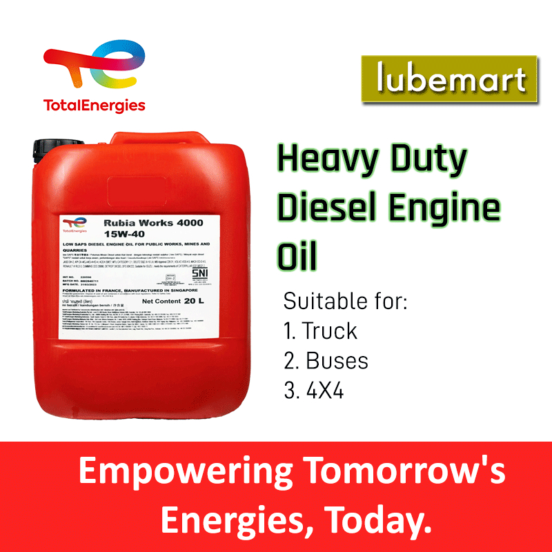 TOTAL RUBIA WORKS 4000 15W40 CK4 (20 LITERS) HEAVY DUTY DIESEL ENGINE ...
