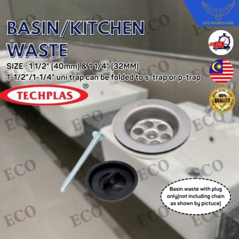 SWAN Basin Waste 32mm c/w Plug Kitchen Sink Waste 40mm c/w Plug Waste ...