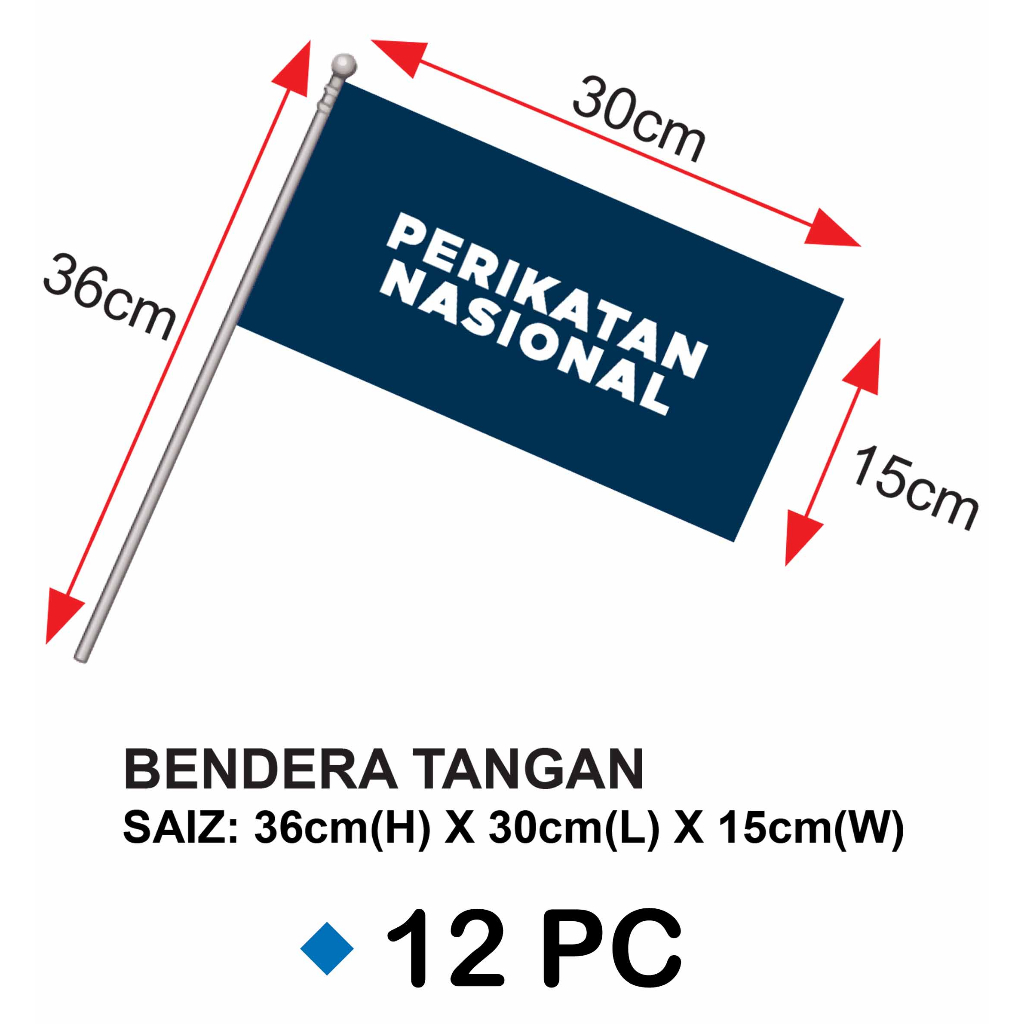 Bendera Perikatan National - Car Flag Stick & Stand 15x30cm PN ...