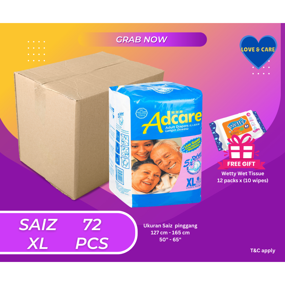 (1 Carton) Adcare Adult Disposable Tape Dewasa Jenis Tampal Serapan ...