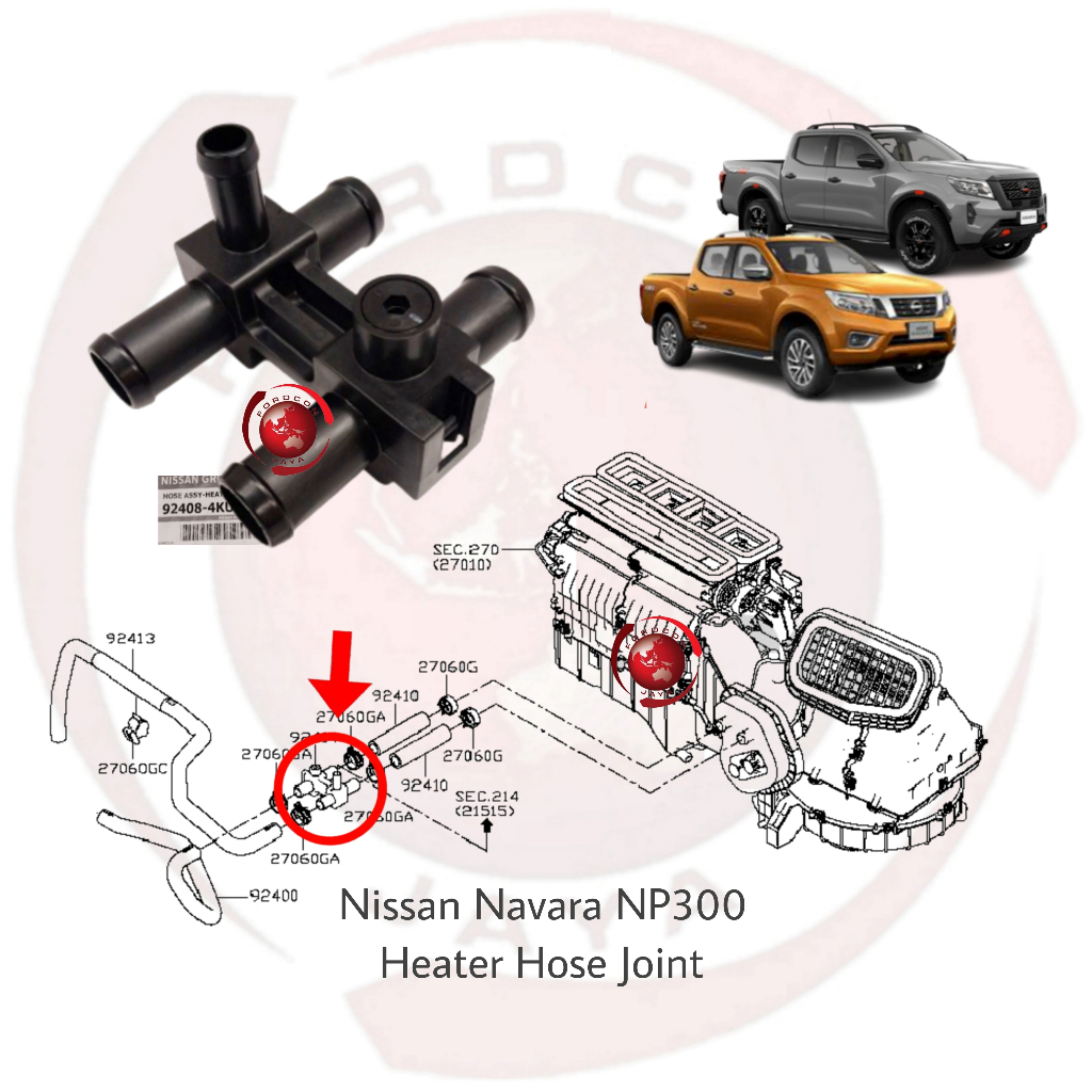 Nissan Heater Hose Joint Navara NP300 D23T Pro-4x 92408-4KU0A H-joint ...