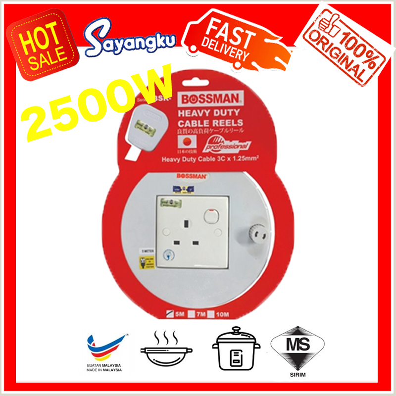 BOSSMAN SIRIM Heavy 2500W Duty Cable Reel Industrial Use Extension Wire Wire Panjang 10 Meter ...