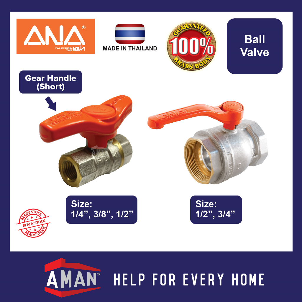 ANA Full Bore Valve Gear Handle Brass Ball Valve Water Pipe Fitting ...