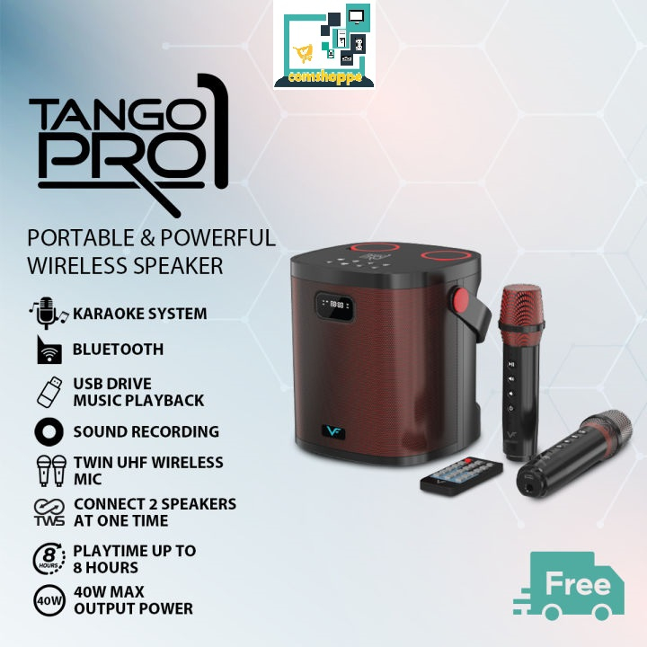 Vinnfier VF Tango Pro 1 Bluetooth Portable Karaoke Speaker with 2 Wireless Microphone USB Drive ...