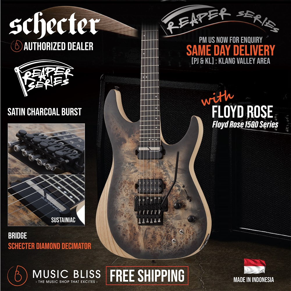 Schecter Reaper-6 FR-S Electric Guitar - Satin Charcoal Burst / Satin ...