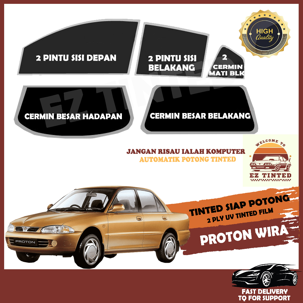 Proton Wira_Full Set_Tinted Kereta _2PLY UV Film_Hitam_Siap Potong ...