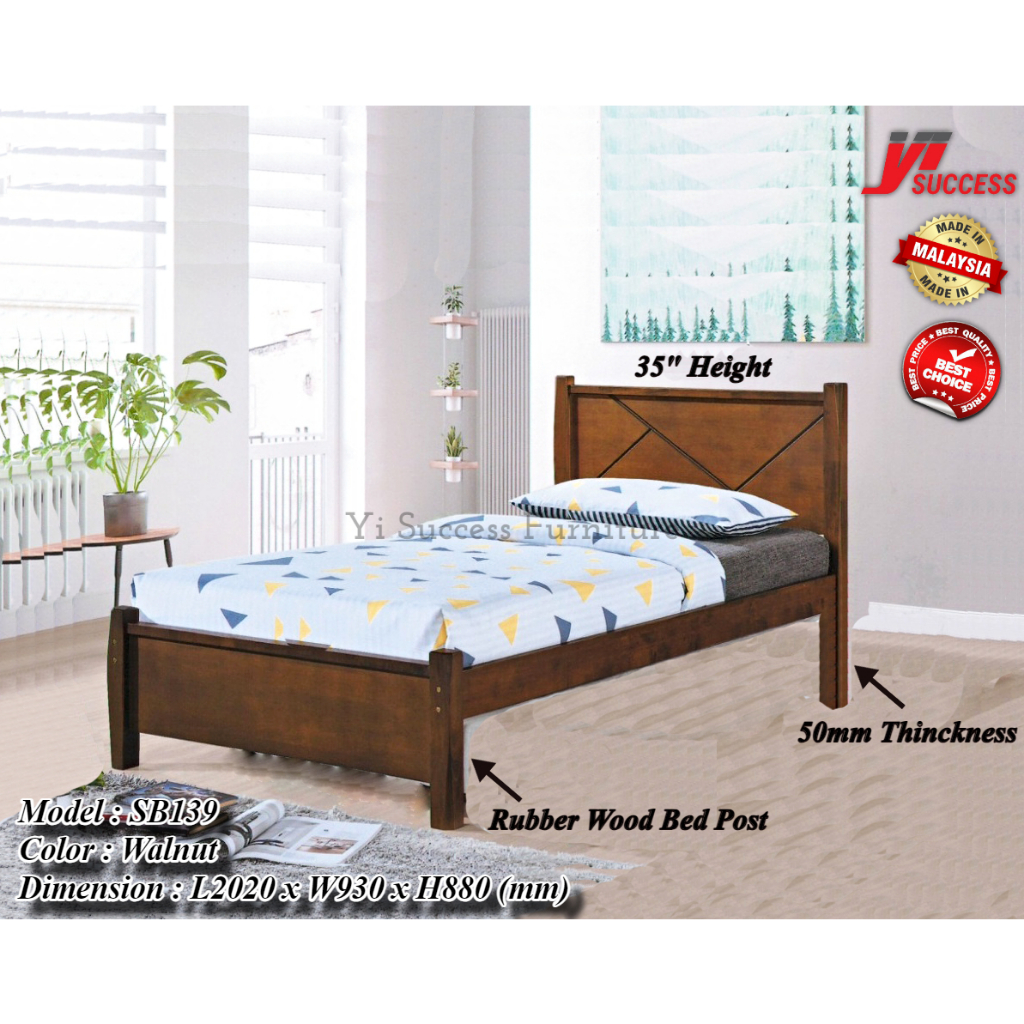 Yi Success Jeana Wooden Single Bed Frame / Solid Wood Single Bed ...
