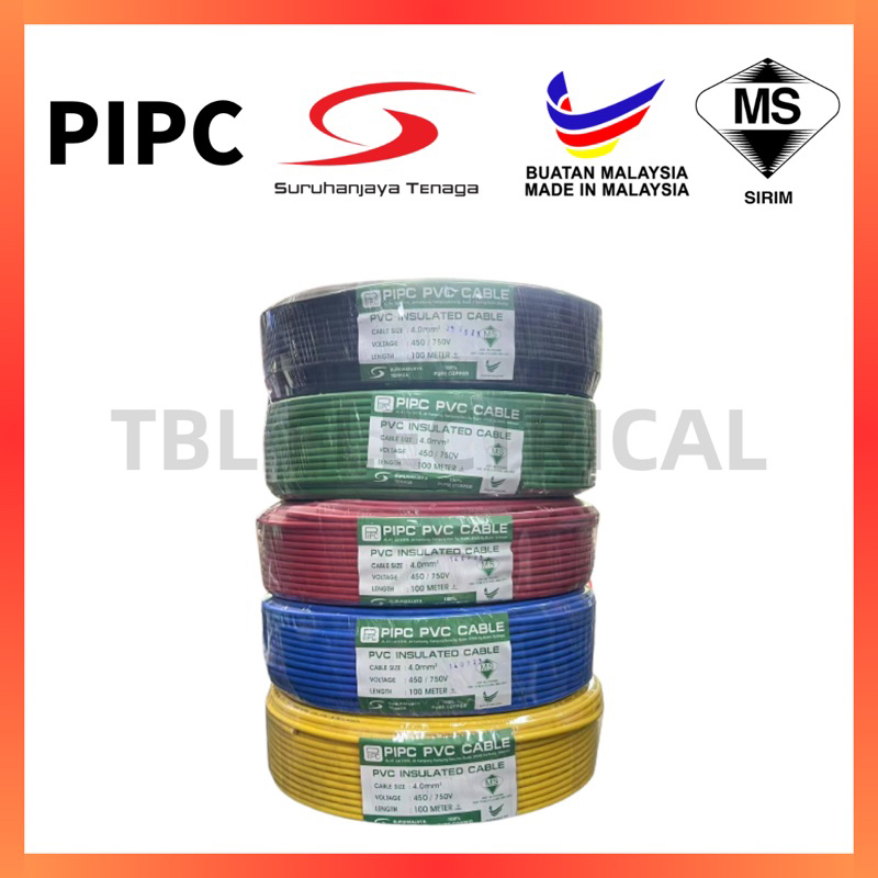🔥SIRIM🔥PIPC 4mm 100% Pure Copper Pipc PVC INSULATED Cable 4mm Wire ...