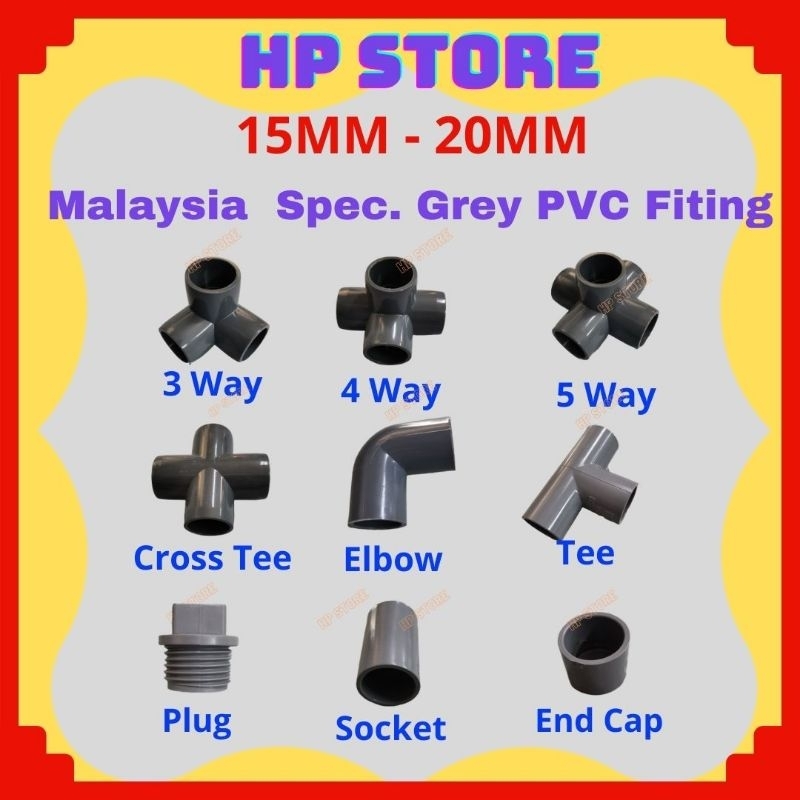 PVC Fitting PVC Pipe Joint Connector 3, 4, 5 Way PVC Elbow Socket Elbow Tee End Cap Penyambung ...