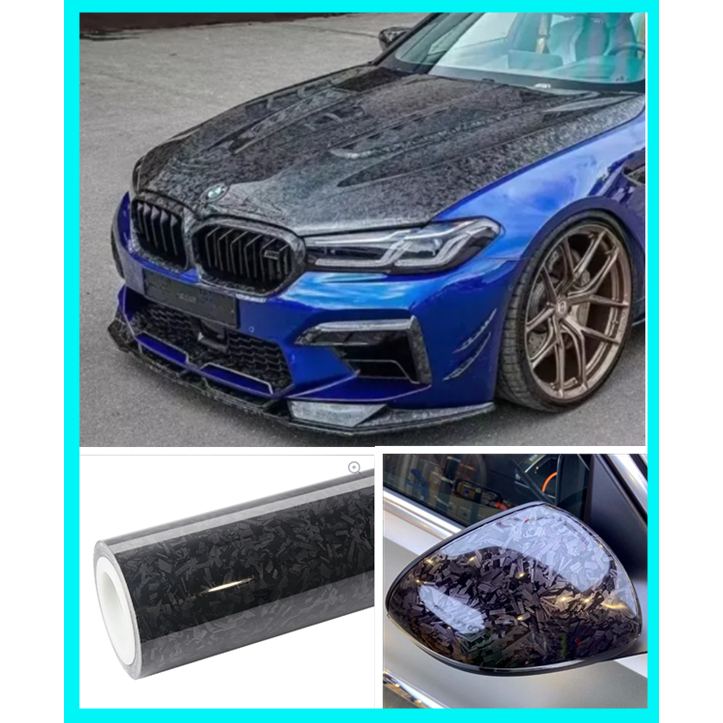 180cm X 150cm 3D Black Forged Carbon Fiber Vinyl Wrap Roll Adhesive Car ...