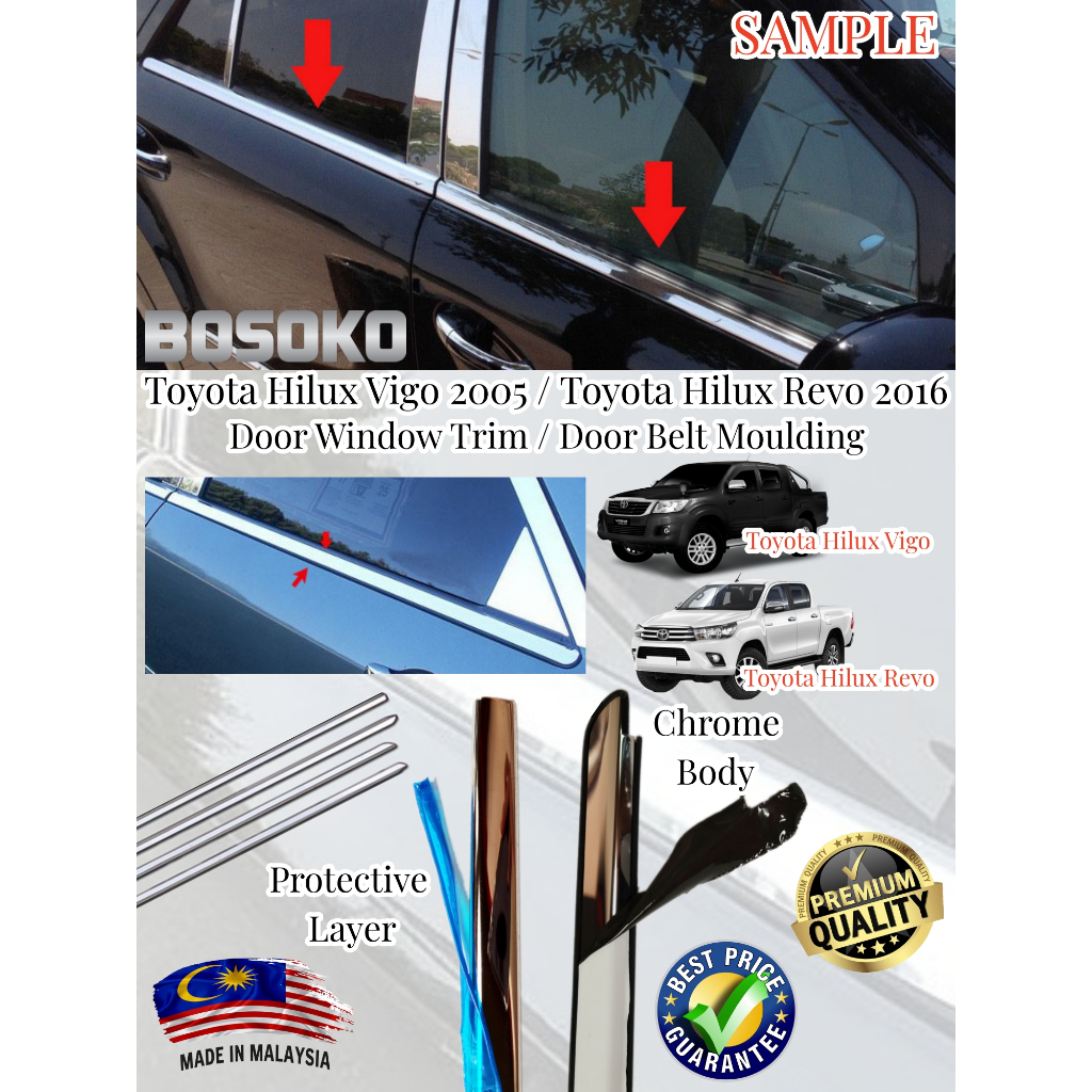 BOSOKO Toyota Hilux Vigo / Hilux Revo Door Window Trim/Stainless Steel ...