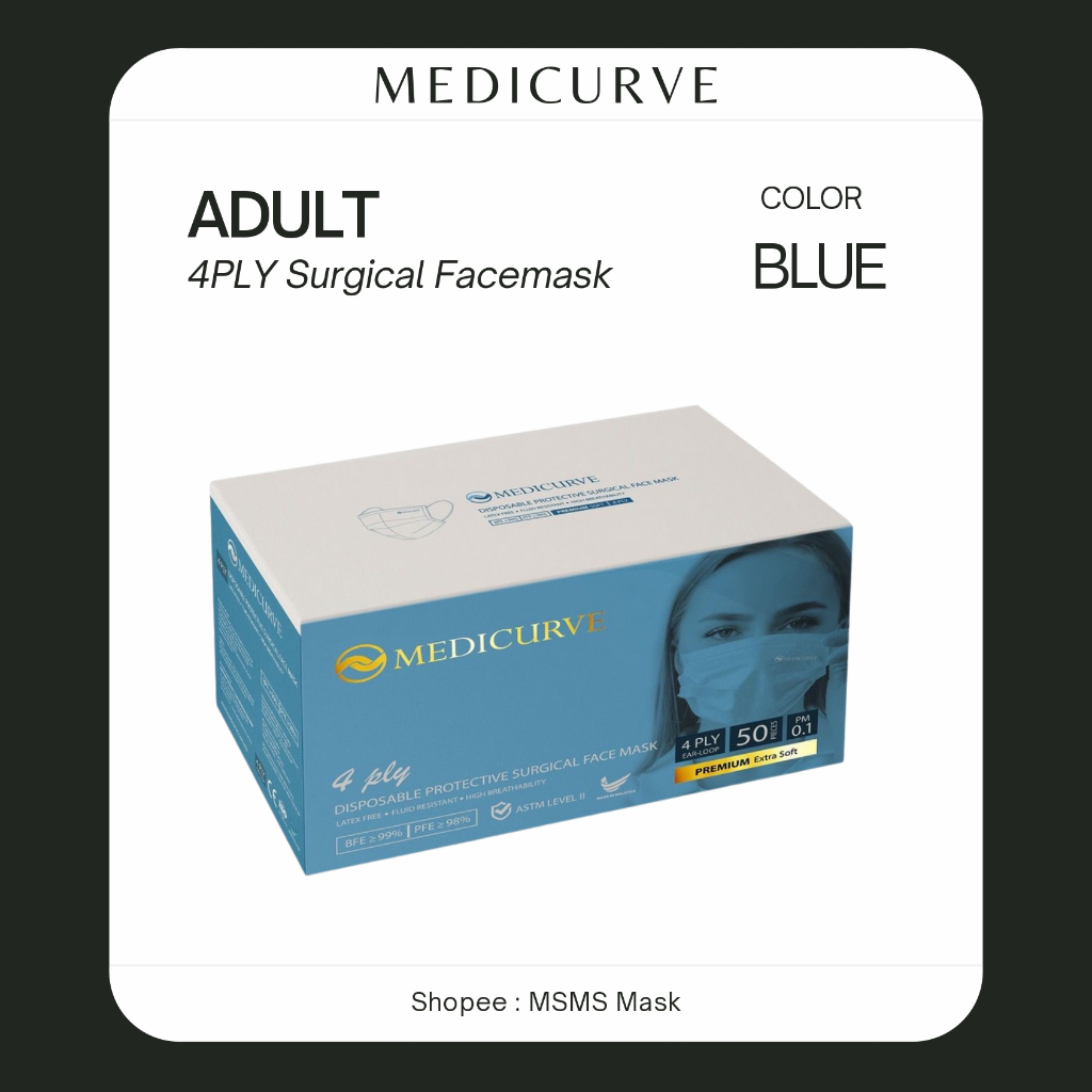 MEDICURVE 4Ply Surgical Face Mask - Adult/ ASTM Level II/ Type IIR/ PM0 ...