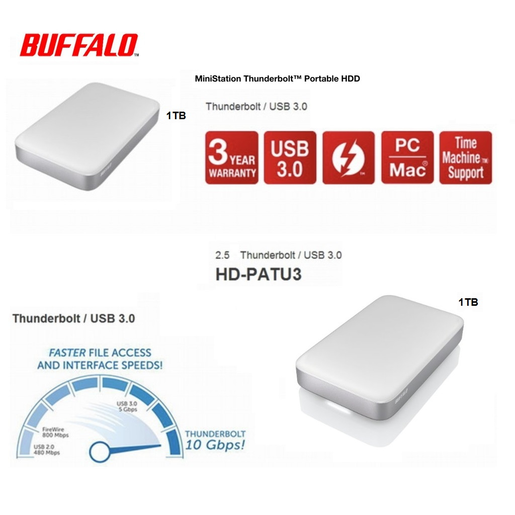 BUFFALO THUNDERBOLT & USB 3.0 PORT EXTERNAL HARD DRIVES MINISTATION 1TB ...