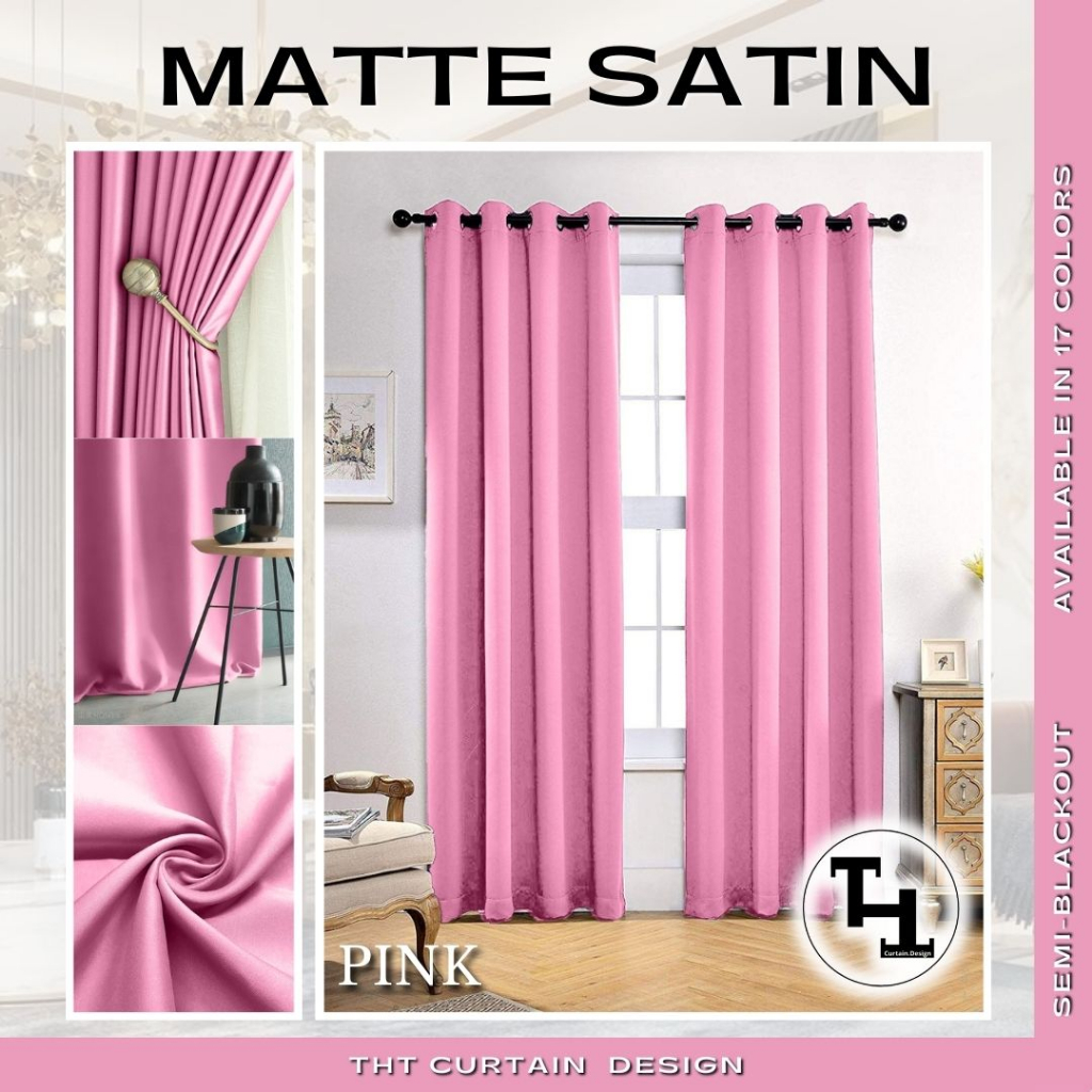Matte satin Pink Colour Langsir Semi-Blackout for Windows, Room and ...