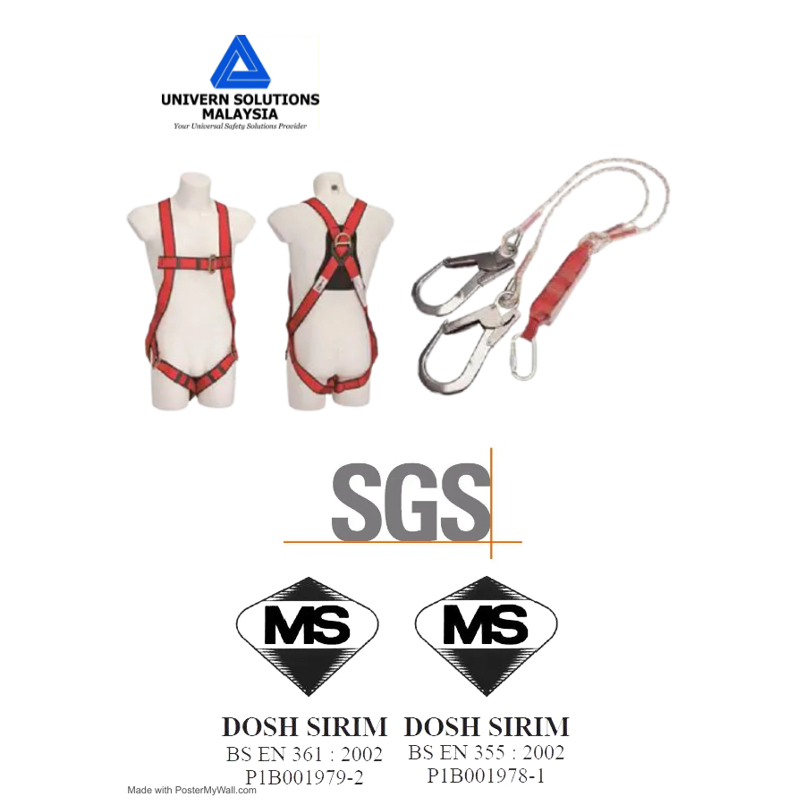 DOSH SIRIM Approved & SGS Tested - Full Body Harness c/w Double Lanyard ...