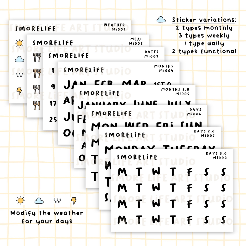 Mini functional planner icon sticker | days, weeks, months | mi001 ...