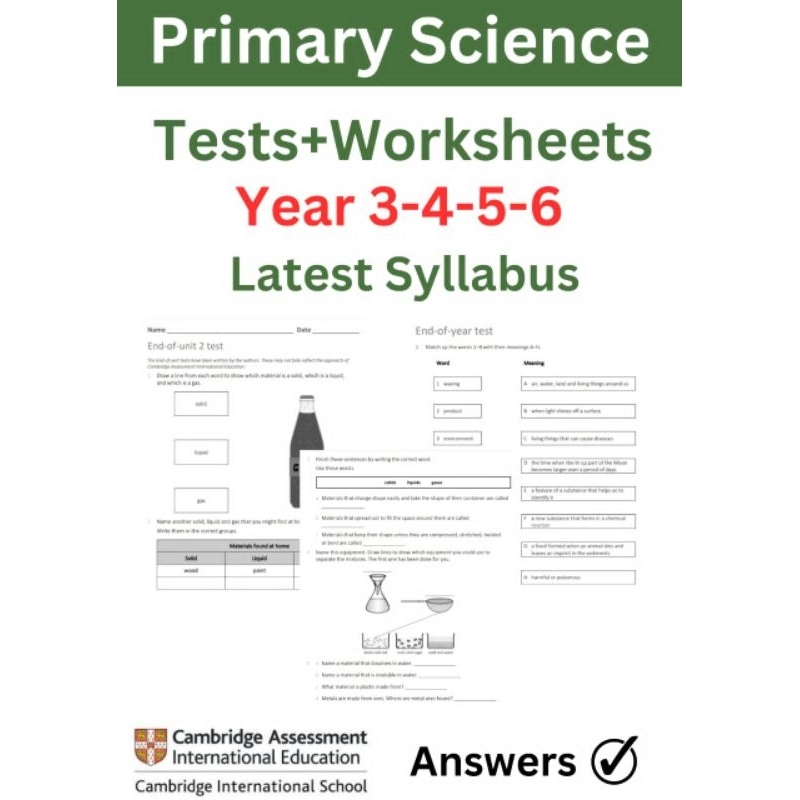 🌟SC.56🌟Latest syllabus 🌟Primary Science Tests+worksheets 🌟Year 3-4-5-6🌟 ...