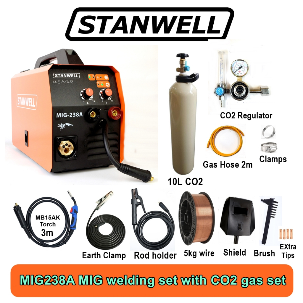 Stanwell MIG238A MIG welding machine with CO2 gas set (Mesin kimpalan ...