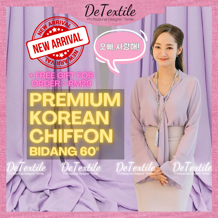 DeTextile Premium Korean Chiffon Bidang 60" Kain Pasang Open Meter DIY Tudung Shawl Hijab ...