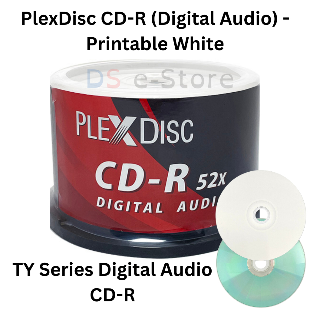 PlexDisc TY Series Blue CD-R 52X 700MB Digital Audio White Inkjet Hub Printable Recordable Media ...