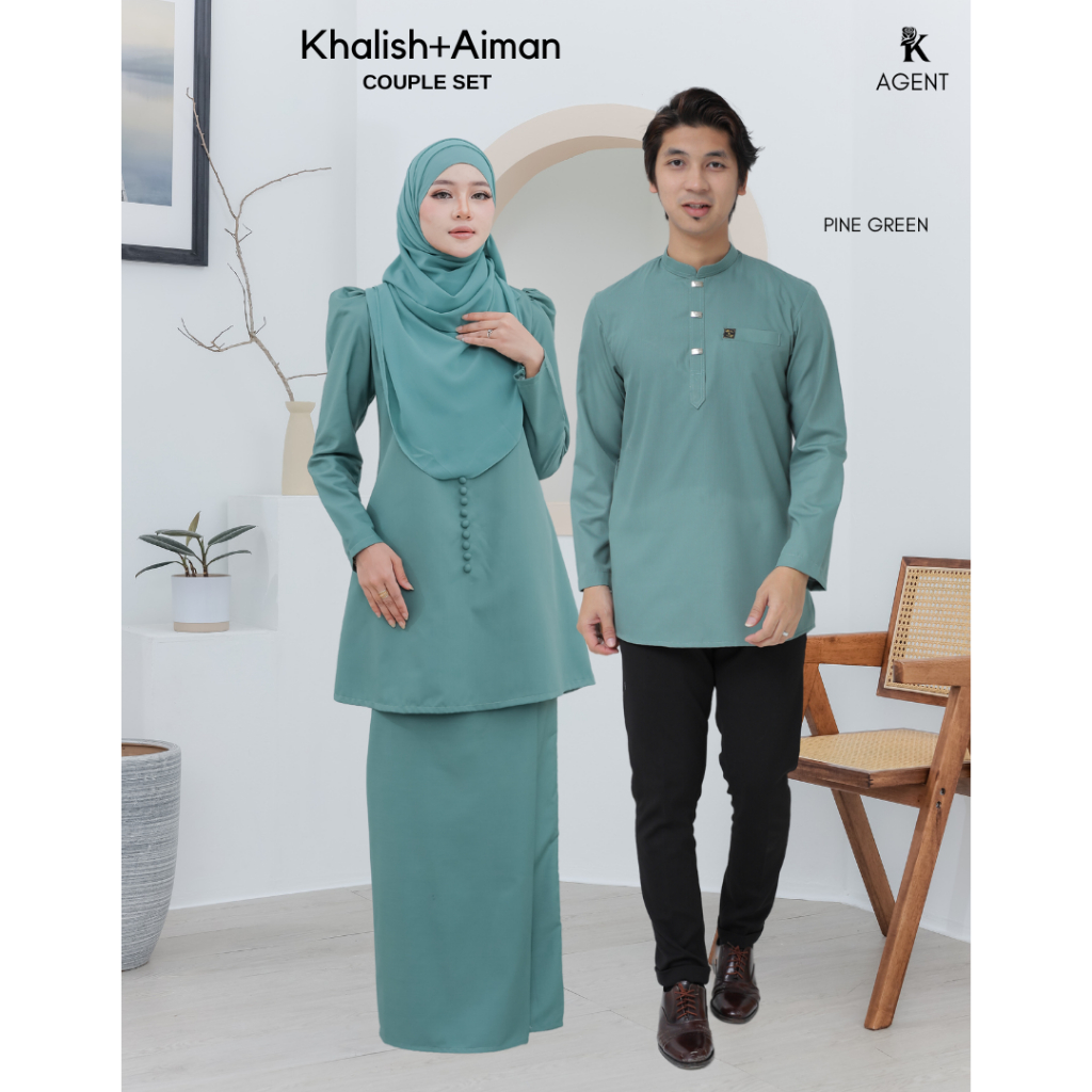 COUPLE SET KURUNG MODEN KHALISH DAN KURTA AIMAN COLOUR PINE GREEN BY ...