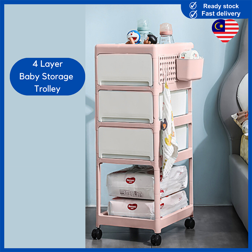 4 Layers Rack Baby Storage Trolley With Wheels rak troli baby | Shopee ...