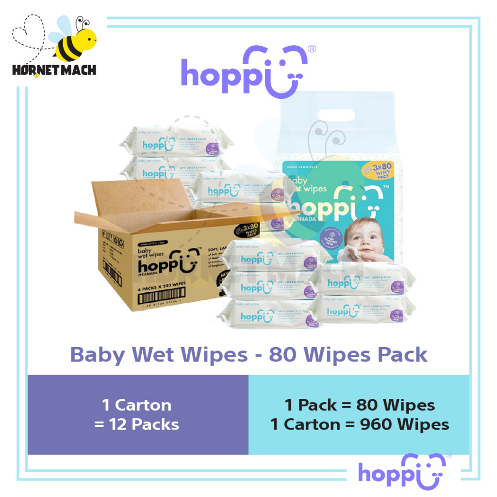 [CARTON] Hoppi Baby Wet Wipes - 80 Wipes Pack (With Cap) | Shopee Malaysia
