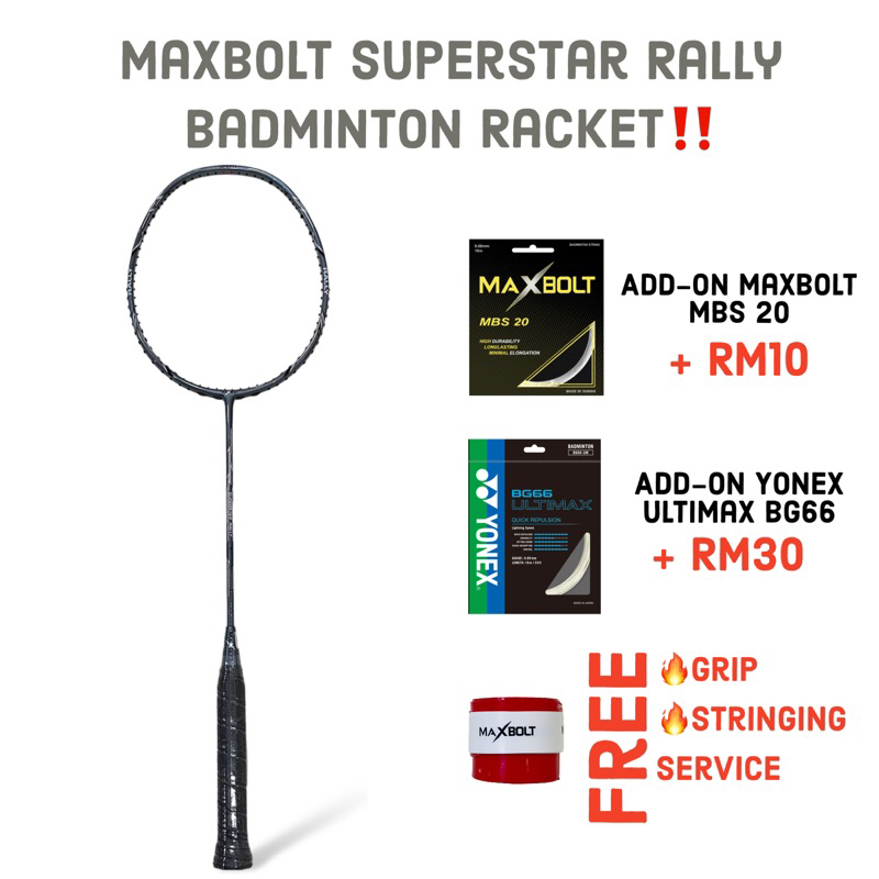 [100% Original] Maxbolt Superstar Rally Badminton Racket Dark Grey (4U ...