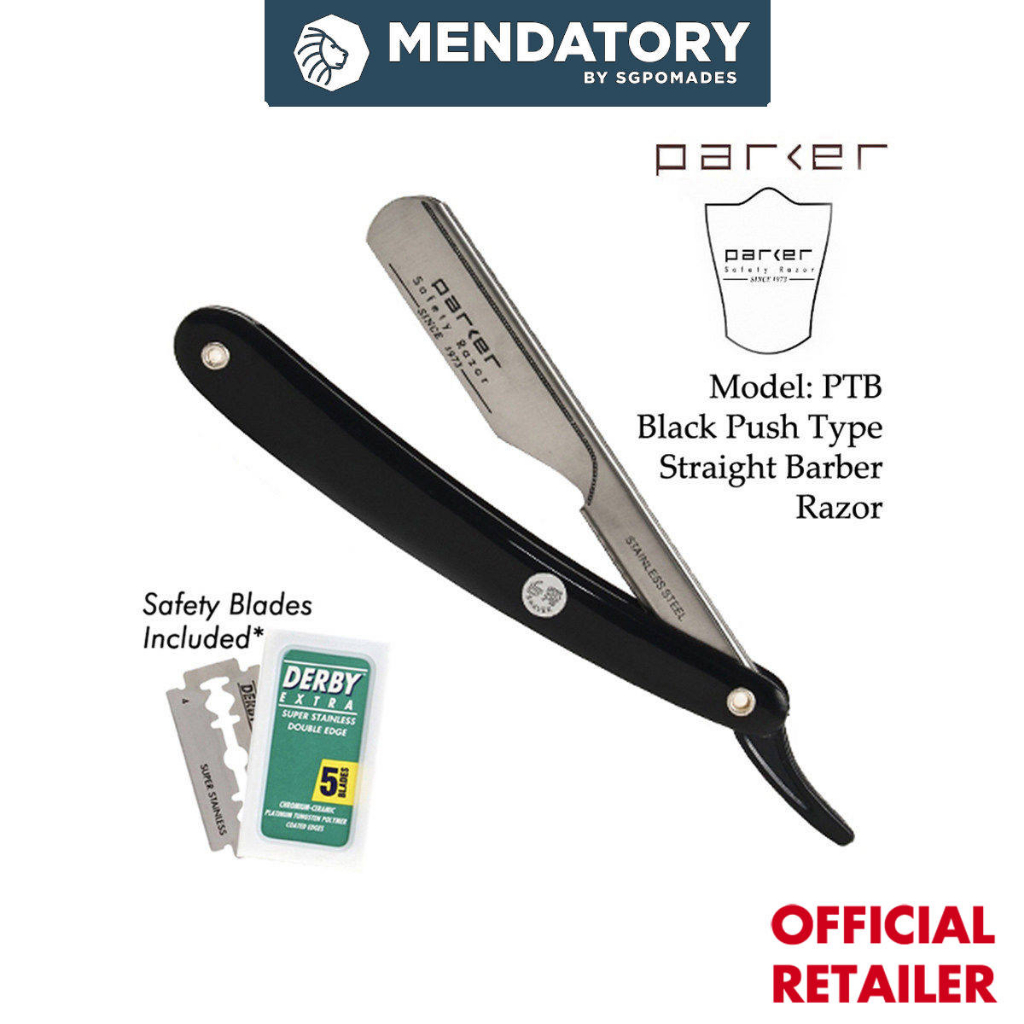 Parker PTB - Black Resin Handle Stainless Steel Straight Edge Razor ...
