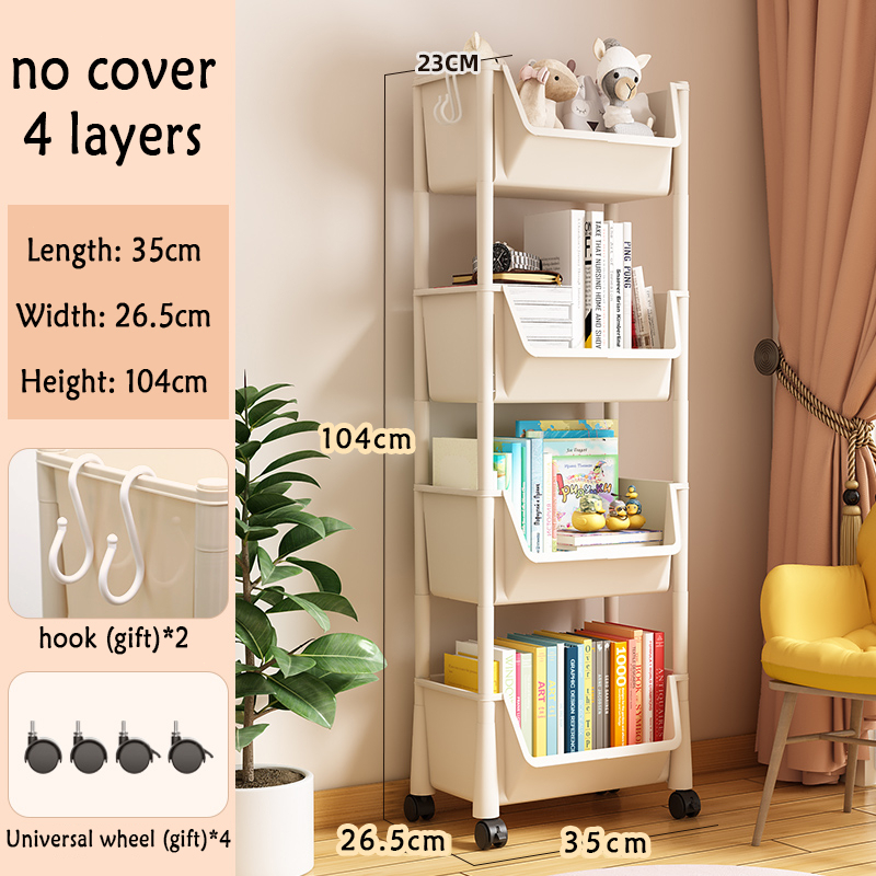 Multi-Layer Storage Rack With Wheels Movable Book Shelf Rack Household ...