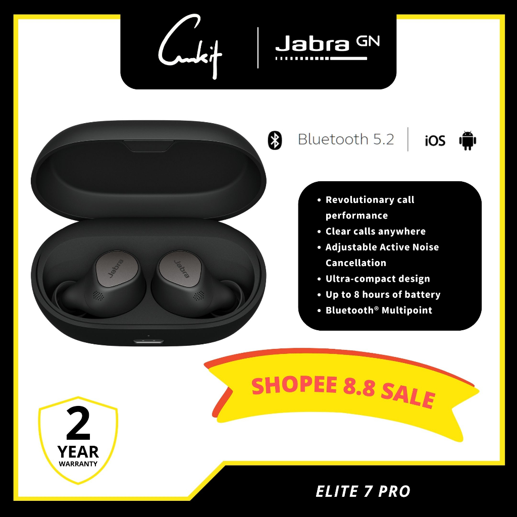06.06 SALE 】Jabra Elite 7 Pro True Wireless Earbuds ANC Adjustable Noise Canceling TWS Wireless ...