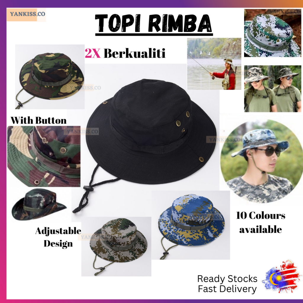 Topi Rimba Topi Askar Topi Kerja Kebun Matahari Topi Hiking Cowboy Cap ...