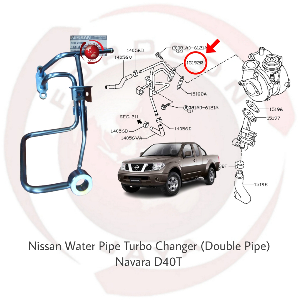 Nissan Water Pipe Turbo Charger (Double Pipe) Navara D40T 14498-EB70A ...
